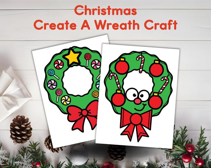 Printable DIY Christmas Wreath Craft for Kids | Holiday Coloring & Cut ...