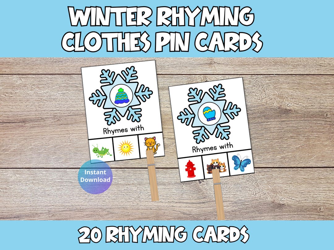 Winter Clothes Pin Rhyming Cards for Preschoolers & Kindergarten ...