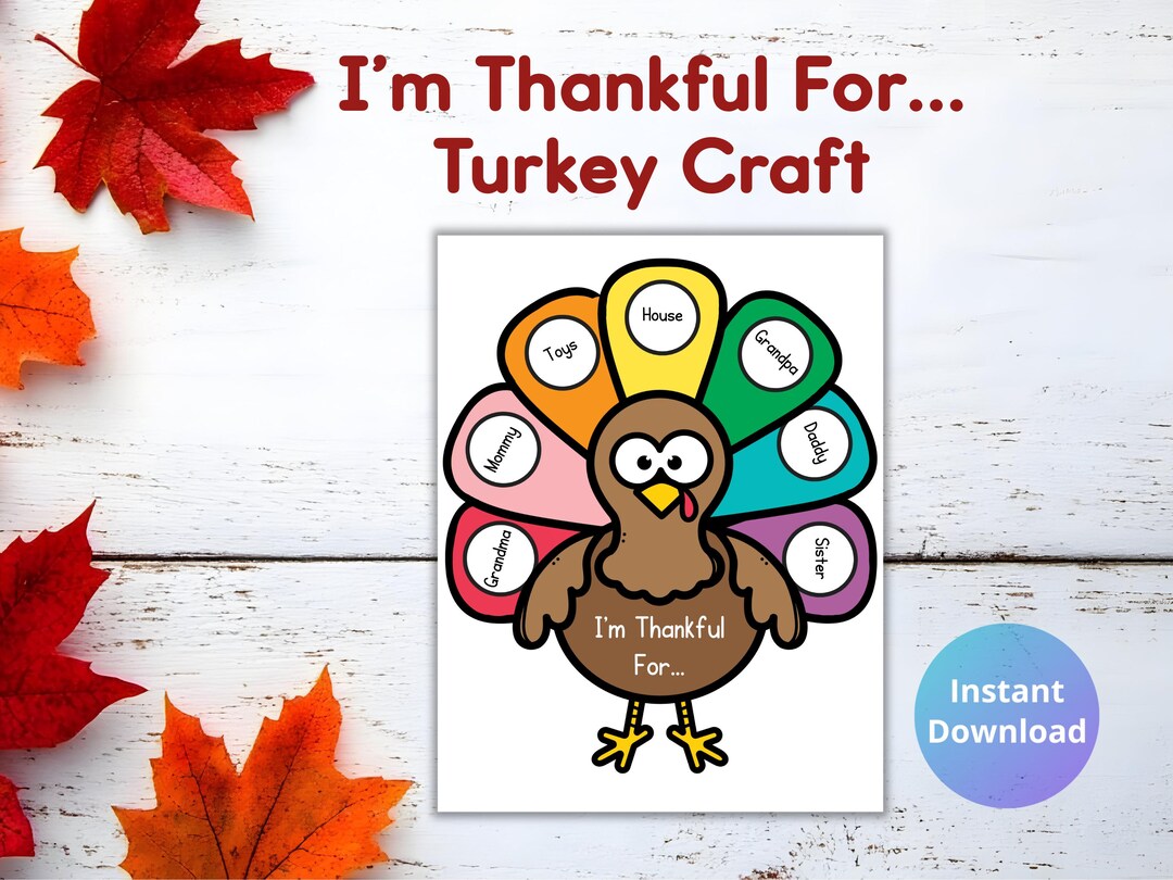 Thankful Turkey Printable Preschool Craft Gratitude Activity for Kids ...