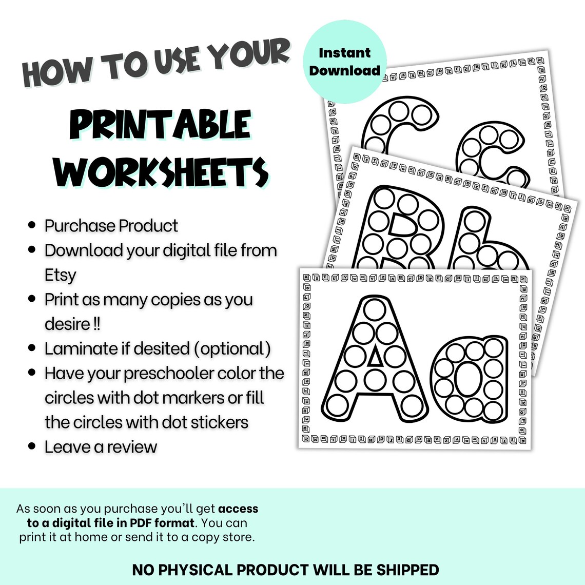 Do- A-dot Alphabet Printable Worksheets | Instant Download | Learning ...
