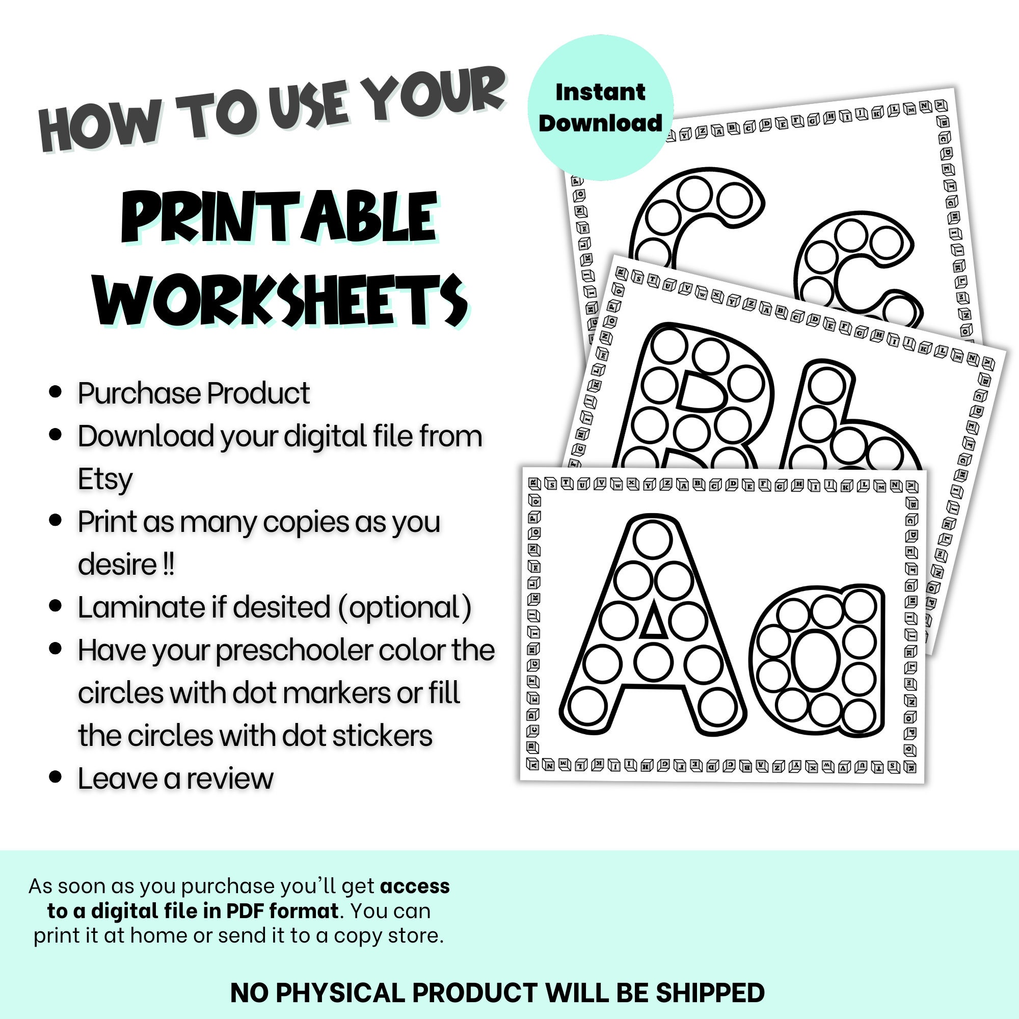 Do- A-dot Alphabet Printable Worksheets | Instant Download | Learning ...