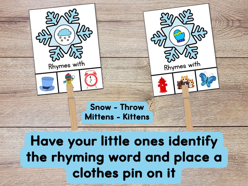 Winter Clothes Pin Rhyming Cards for Preschoolers & Kindergarten ...