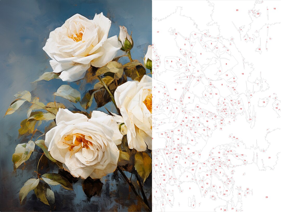 White Roses Flower Bouquet Paint by Number PBN Color by Number Paint by ...