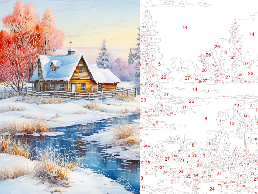 Snowy Landscape Snow Paint by Number PBN Color by Number Paint by ...