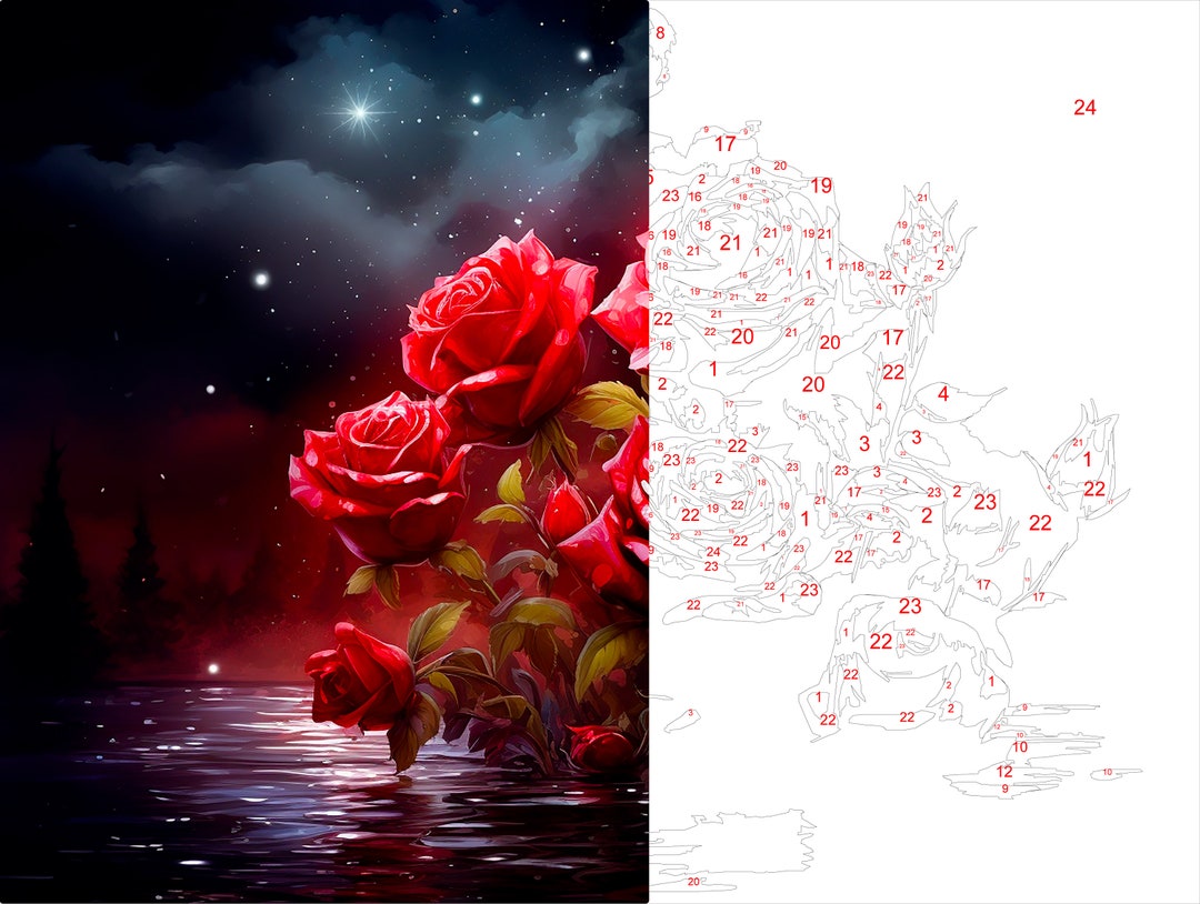 Red Roses Flower Bouquet Paint by Number PBN Color by - Etsy