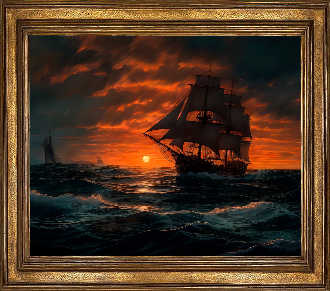 Seascape Painting, Sailing Ship Painting, Nautical Decor, Old Ship ...
