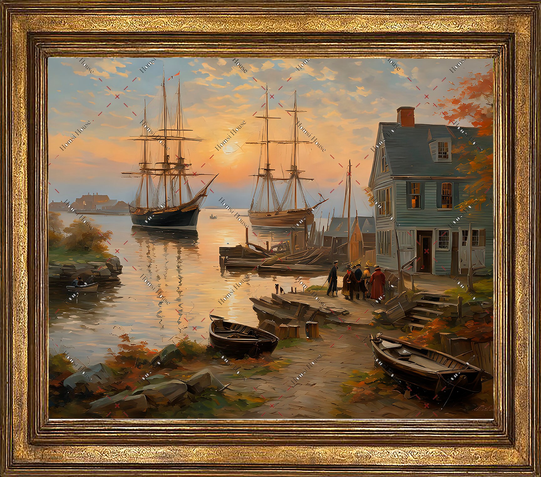 New England Ship Scene, Nautical Decor, Old Ship Print - Digital ...