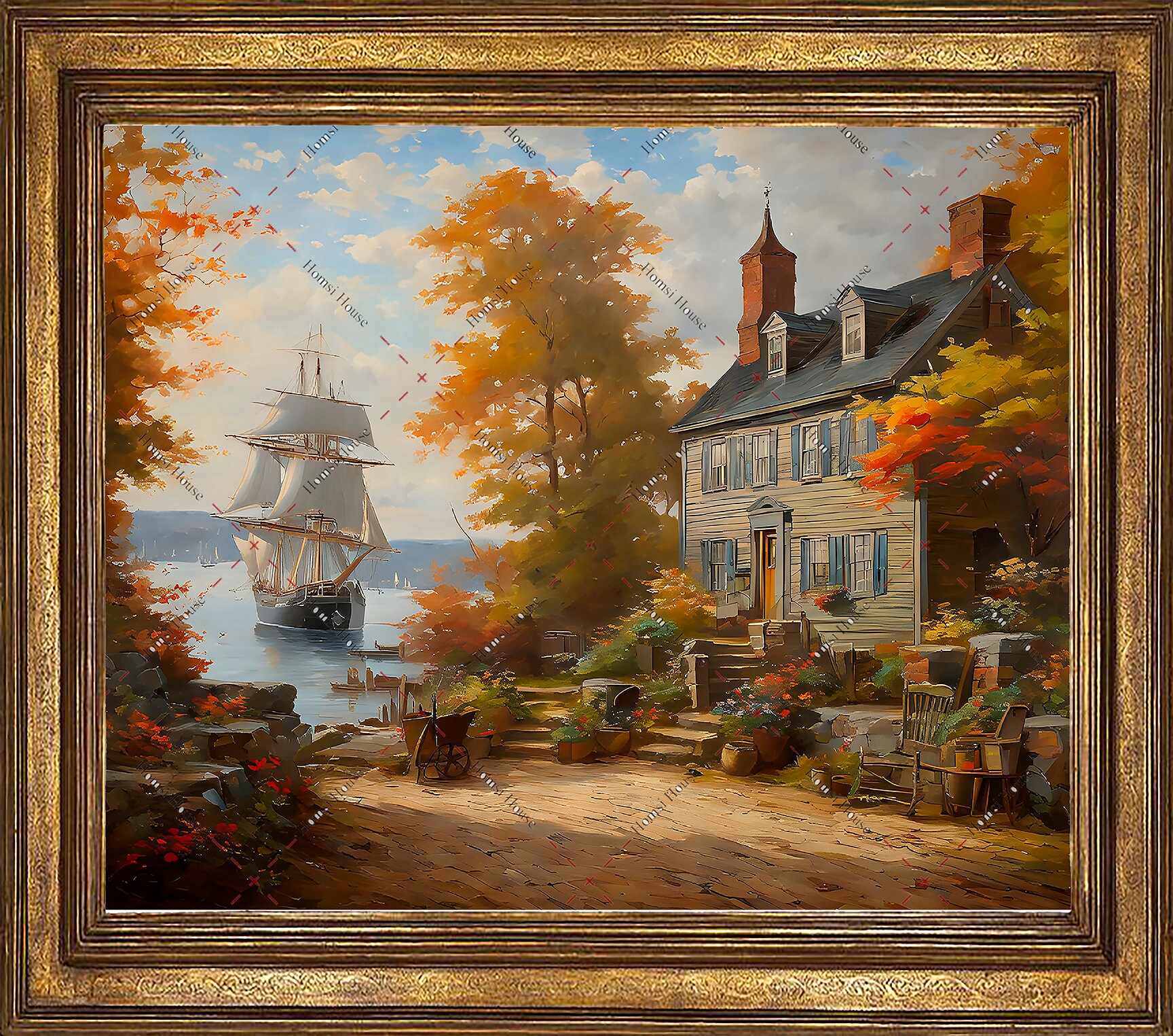 New England Ship Scene, Nautical Decor, Old Ship Print Digital Download ...