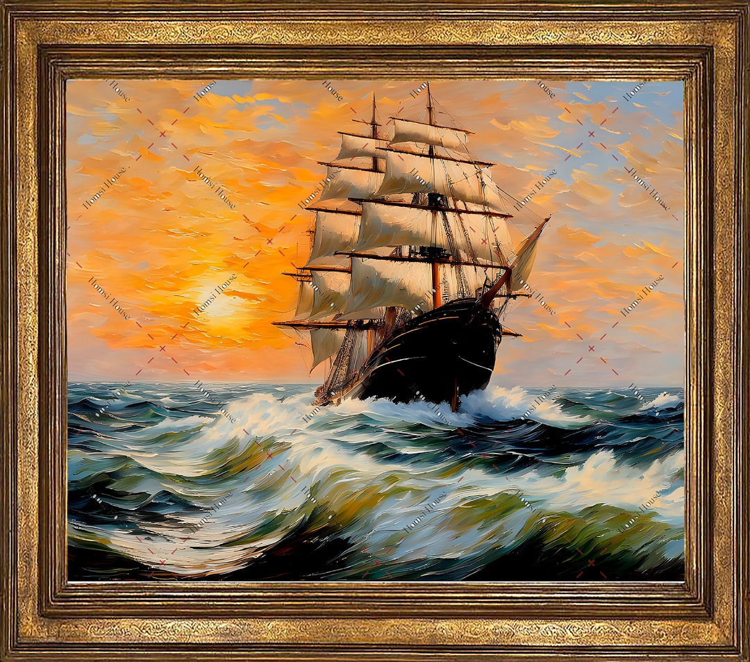 Seascape Painting, Sailing Ship Painting, Nautical Decor, Old Ship ...