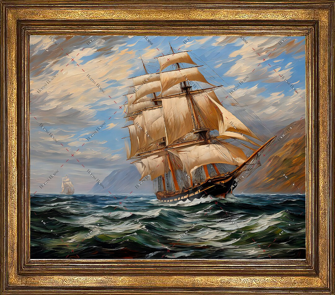 Seascape Painting, Sailing Ship Painting, Nautical Decor, Old Ship ...