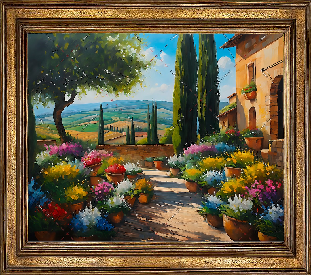 Italian Villa in Tuscany Portrait Wall Art Oil Painting Vintage Décor ...