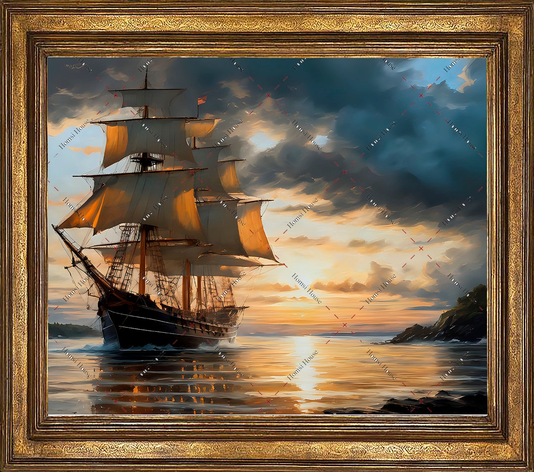 Seascape Painting, Sailing Ship Painting, Nautical Decor, Old Ship ...