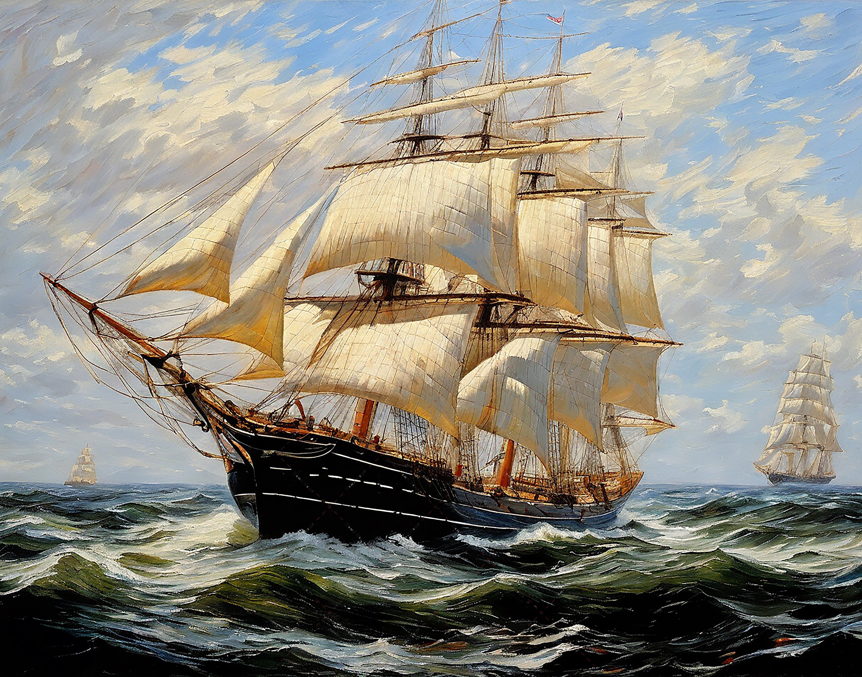 Seascape Painting, Sailing Ship Painting, Nautical Decor, Old Ship ...