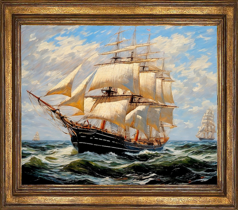 Seascape Painting, Sailing Ship Painting, Nautical Decor, Old Ship ...