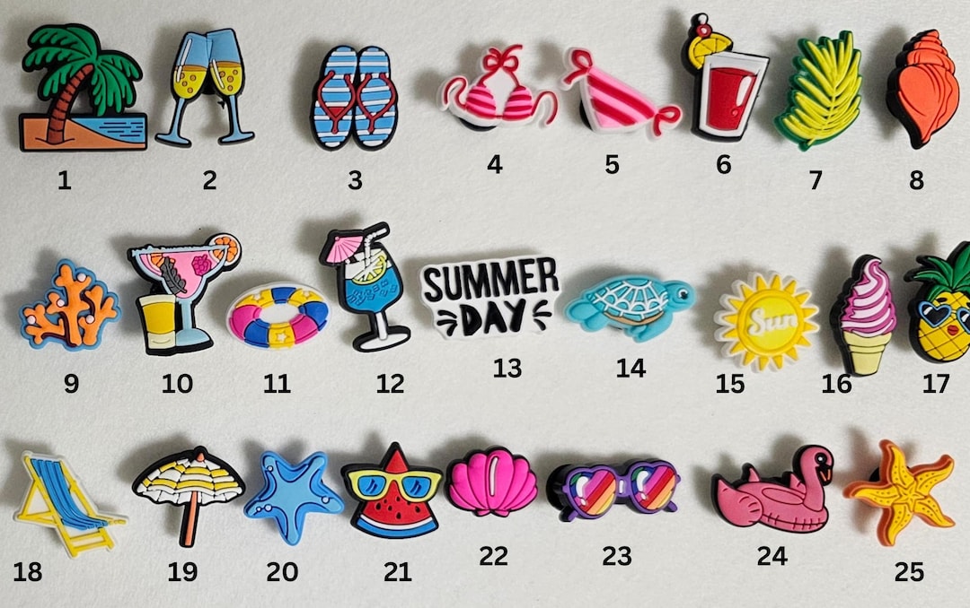 Summer Style Croc Charms Cute Designs Pin Badge Wave Sun Beach Turtle ...