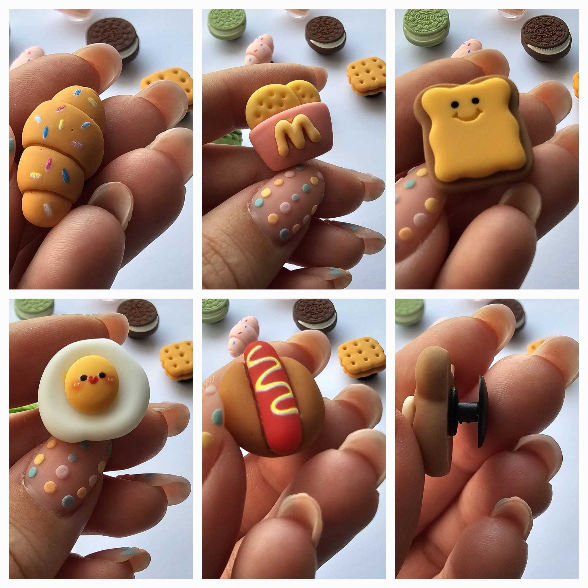 Resin Matte Food Snack Croc Charms Fried Egg Croissant Macarons ...