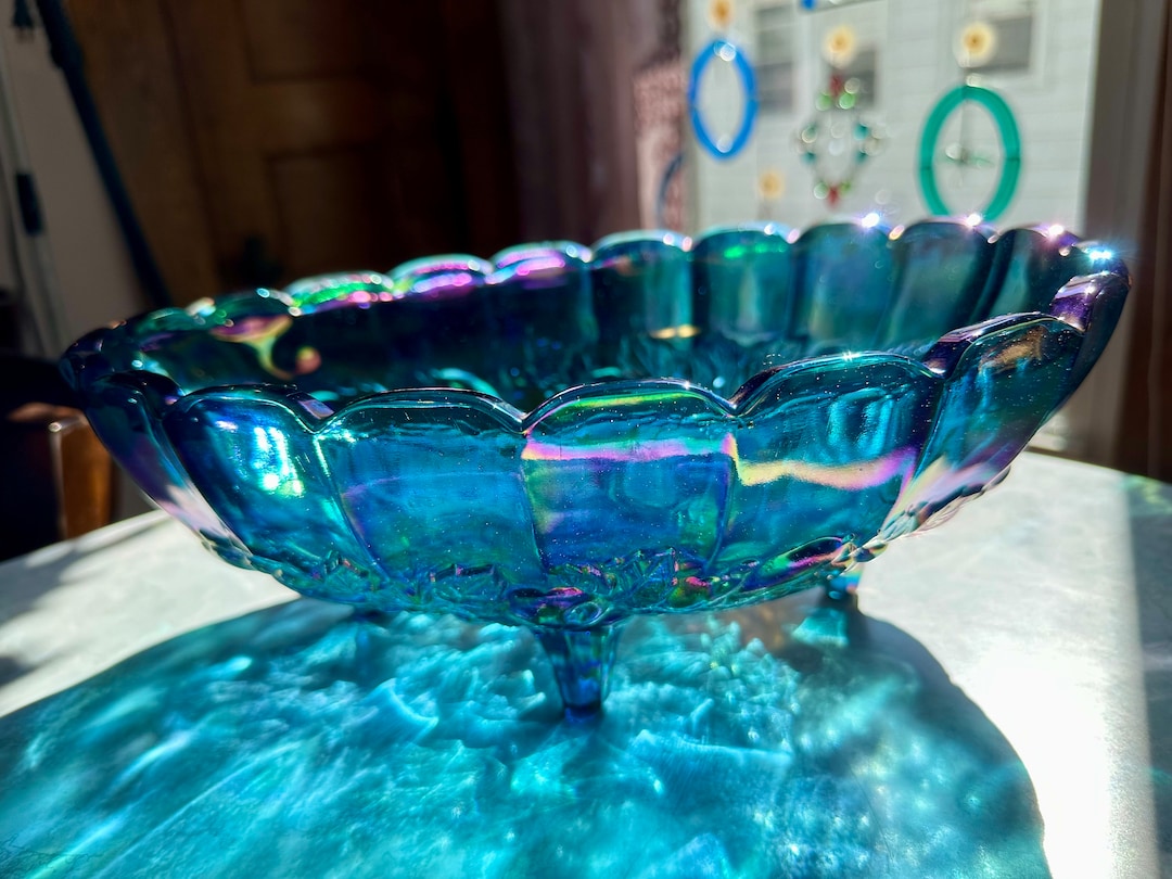 Vintage Iridescent Carnival Glass Fruit Bowl - Etsy