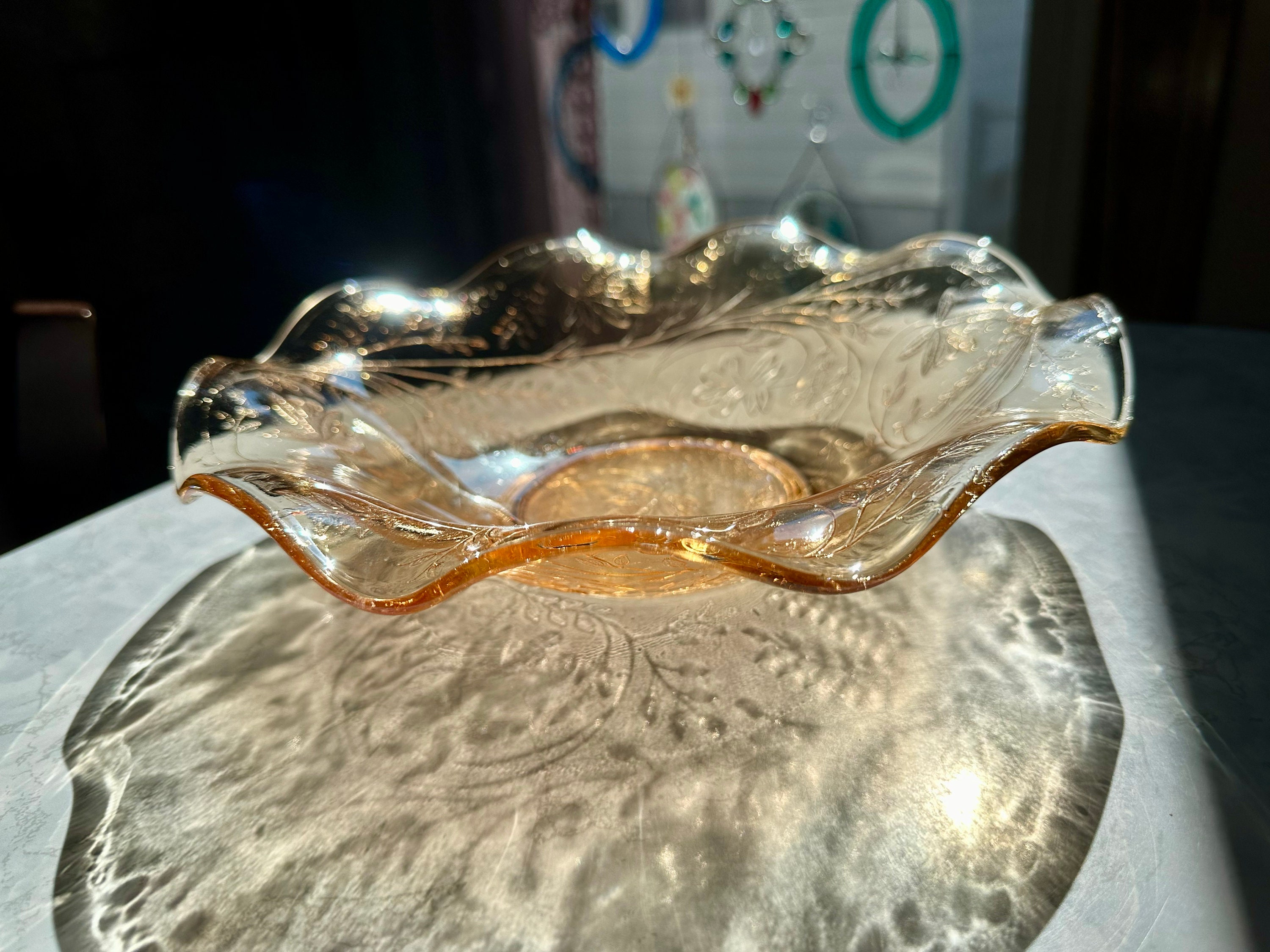 1930 Vintage Gold Depression Glass Bowl With Floral Accents - Etsy