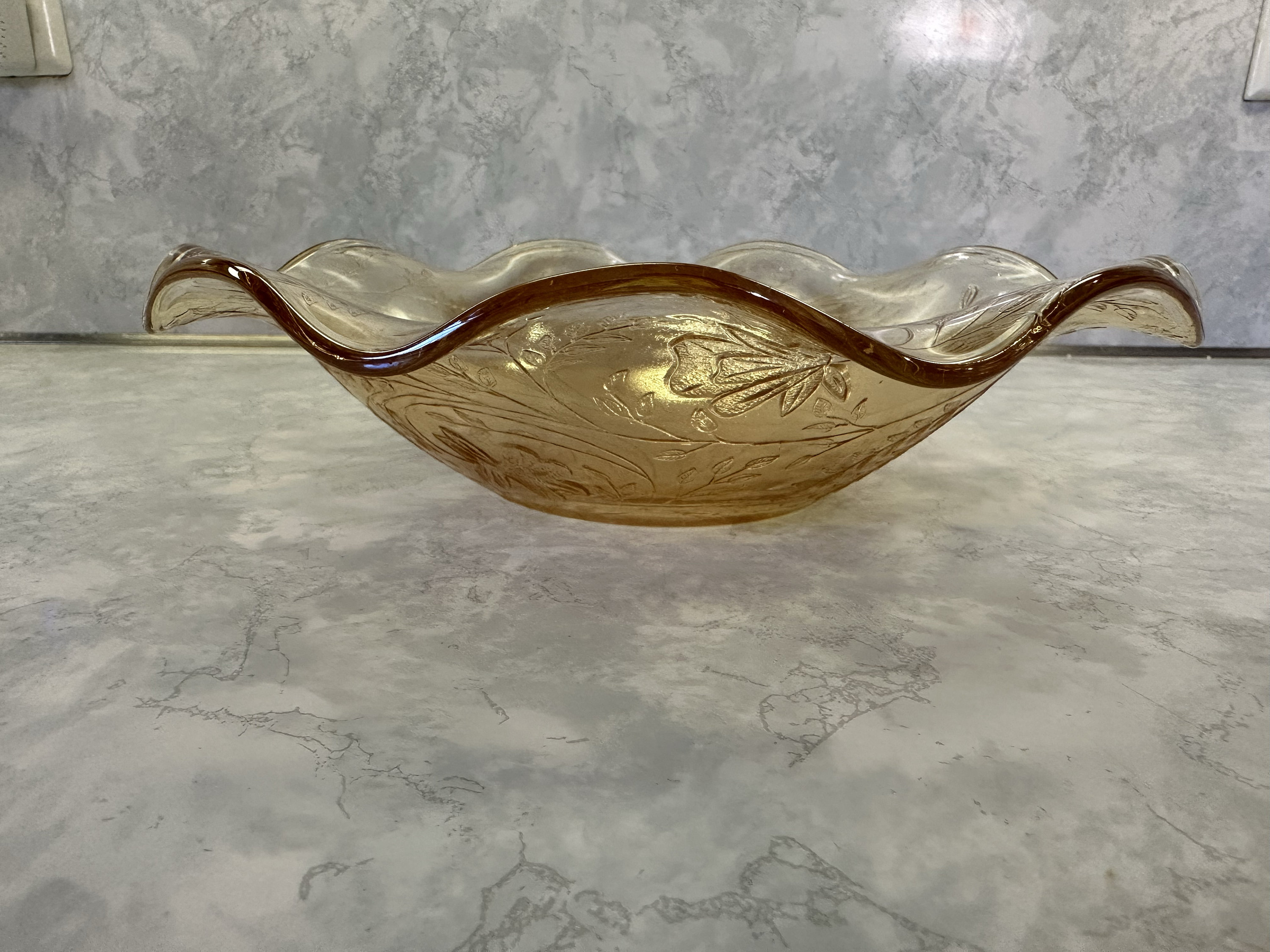 1930 Vintage Gold Depression Glass Bowl With Floral Accents - Etsy
