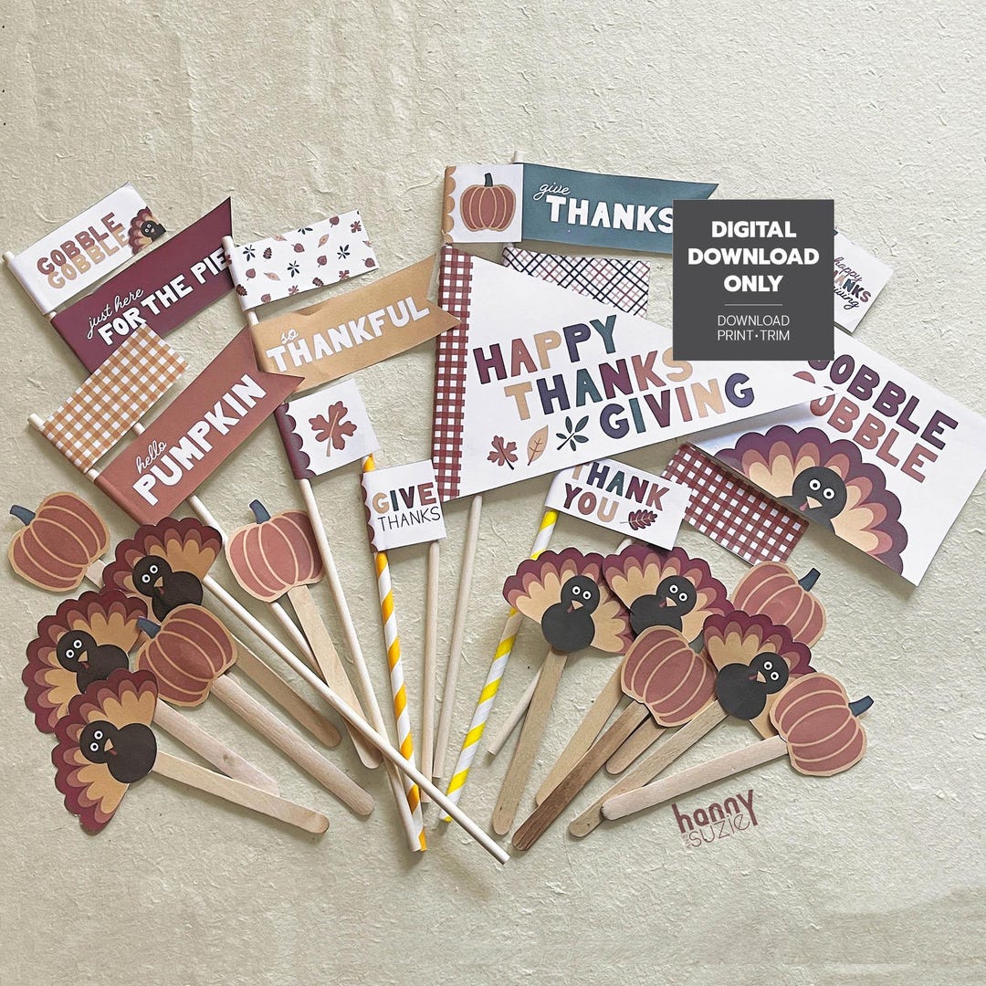 Thanksgiving Printable Pennant Flags and Mini Flags Bundle, Harvest ...