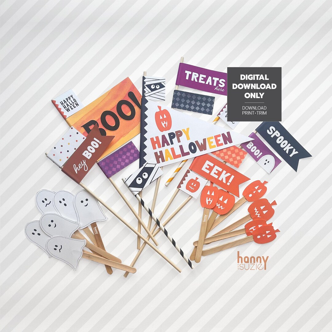 Halloween Printable Pennant Flags and Mini Flags Bundle, Boo Gift ...