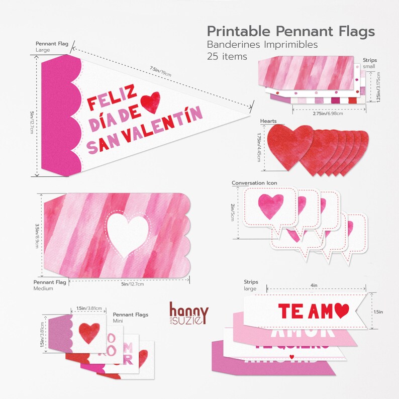 San Valentin Printable Pennant Flags Bundle, Banderin En Español ...