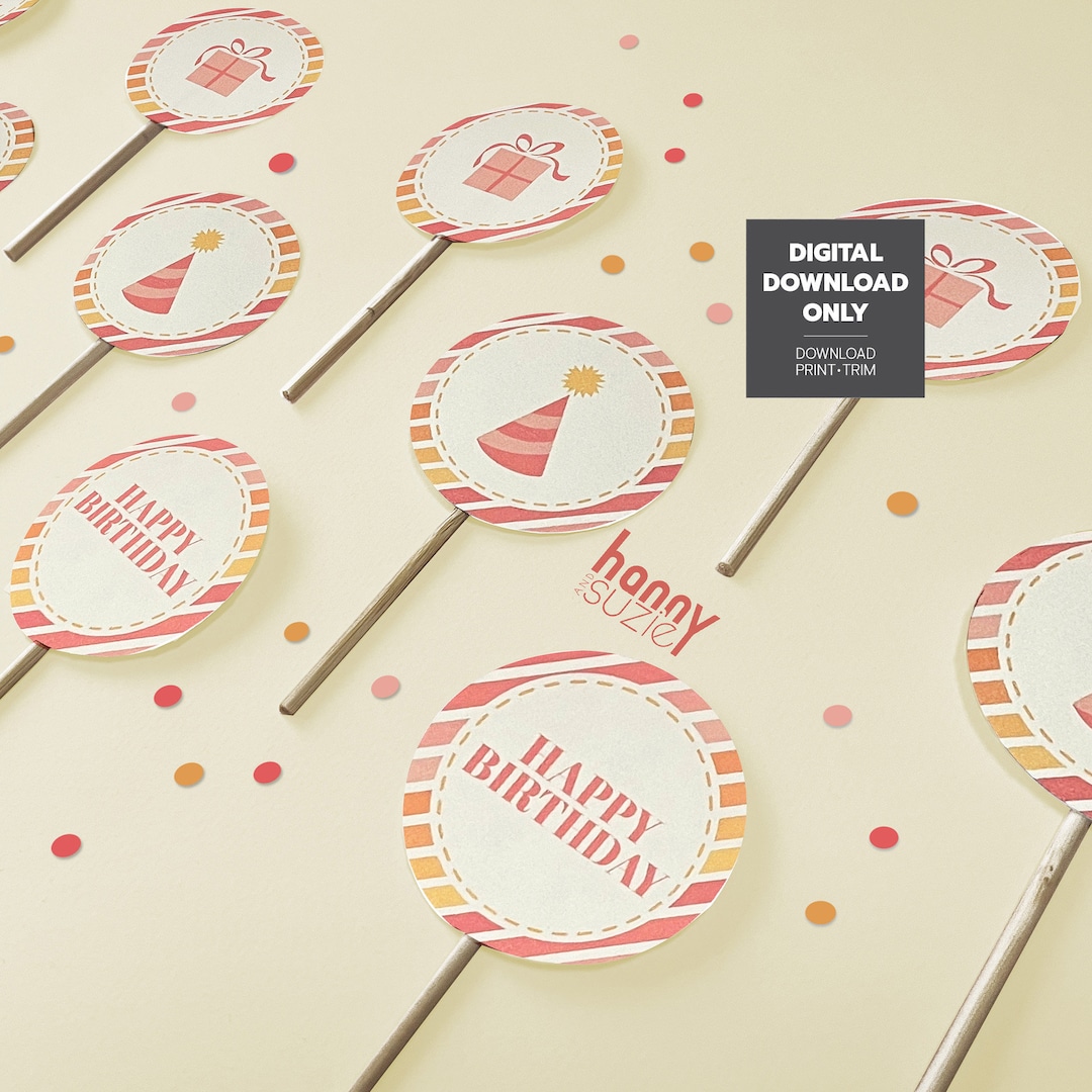 Happy Birthday Printable Cupcake Topper Birthday Party - Etsy