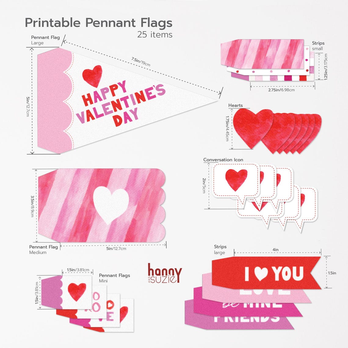 Valentine Printable Pennant Flags Bundle, Cute Valentine's Day Gift ...