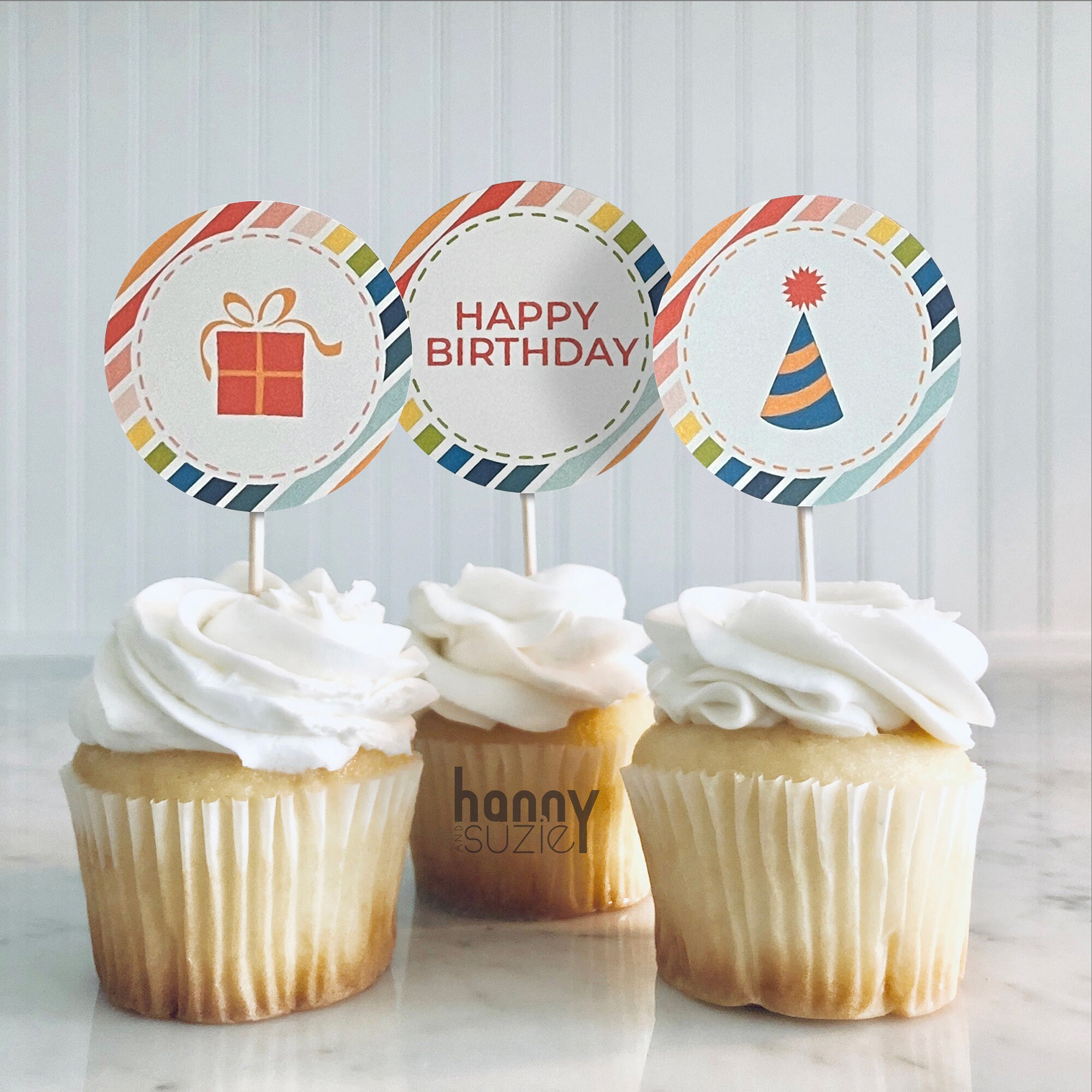 Printable Happy Birthday Cupcake Topper, Birthday Party Decoration ...