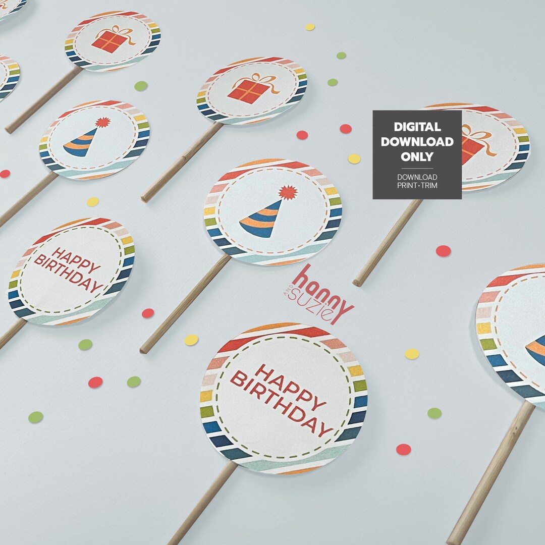 Printable Happy Birthday Cupcake Topper, Birthday Party Decoration ...