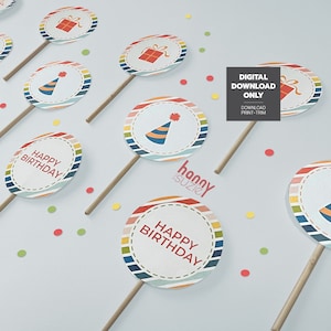 Printable Happy Birthday Cupcake Topper, Birthday Party Decoration ...