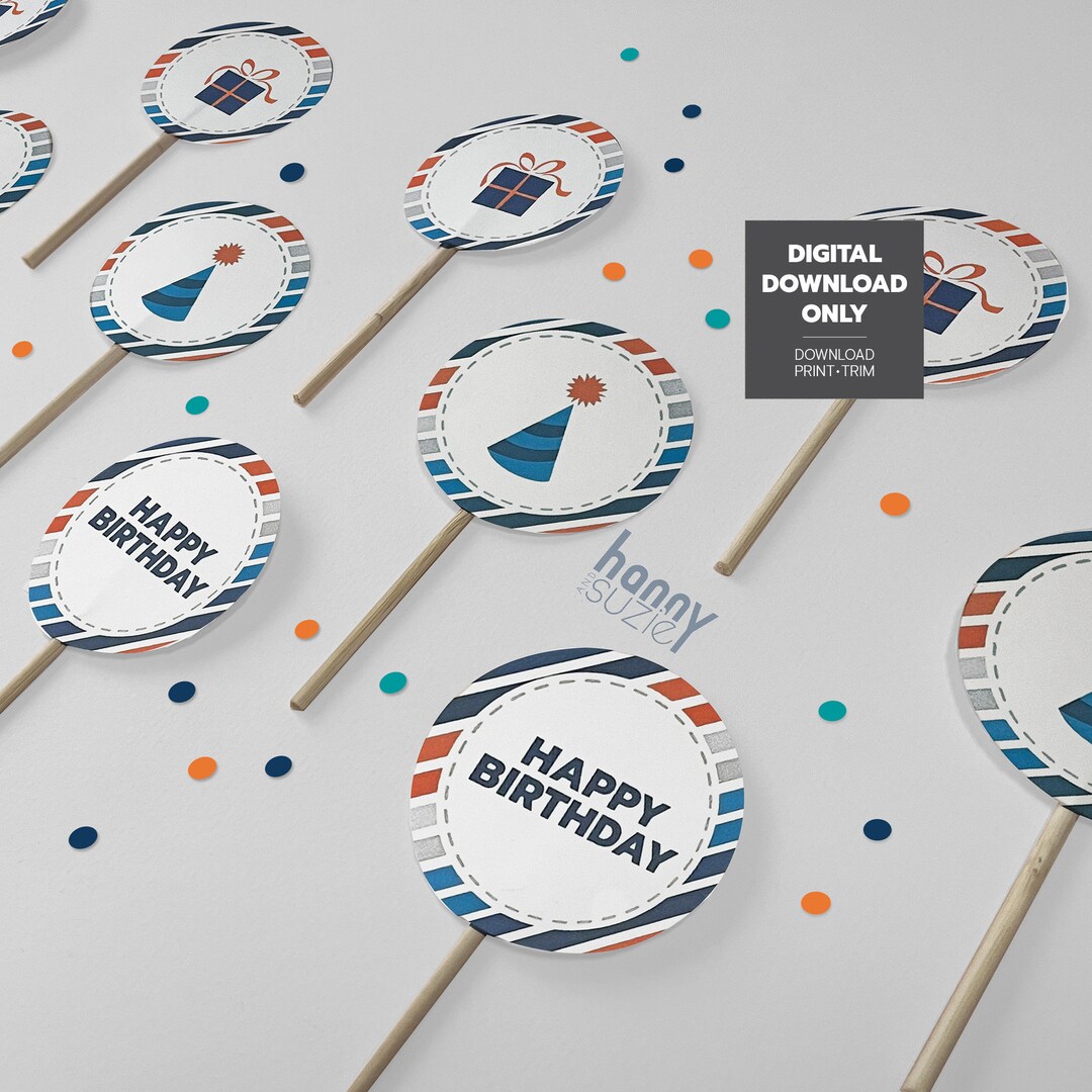 Printable Birthday Cupcake Topper, Happy Birthday Party Decoration ...