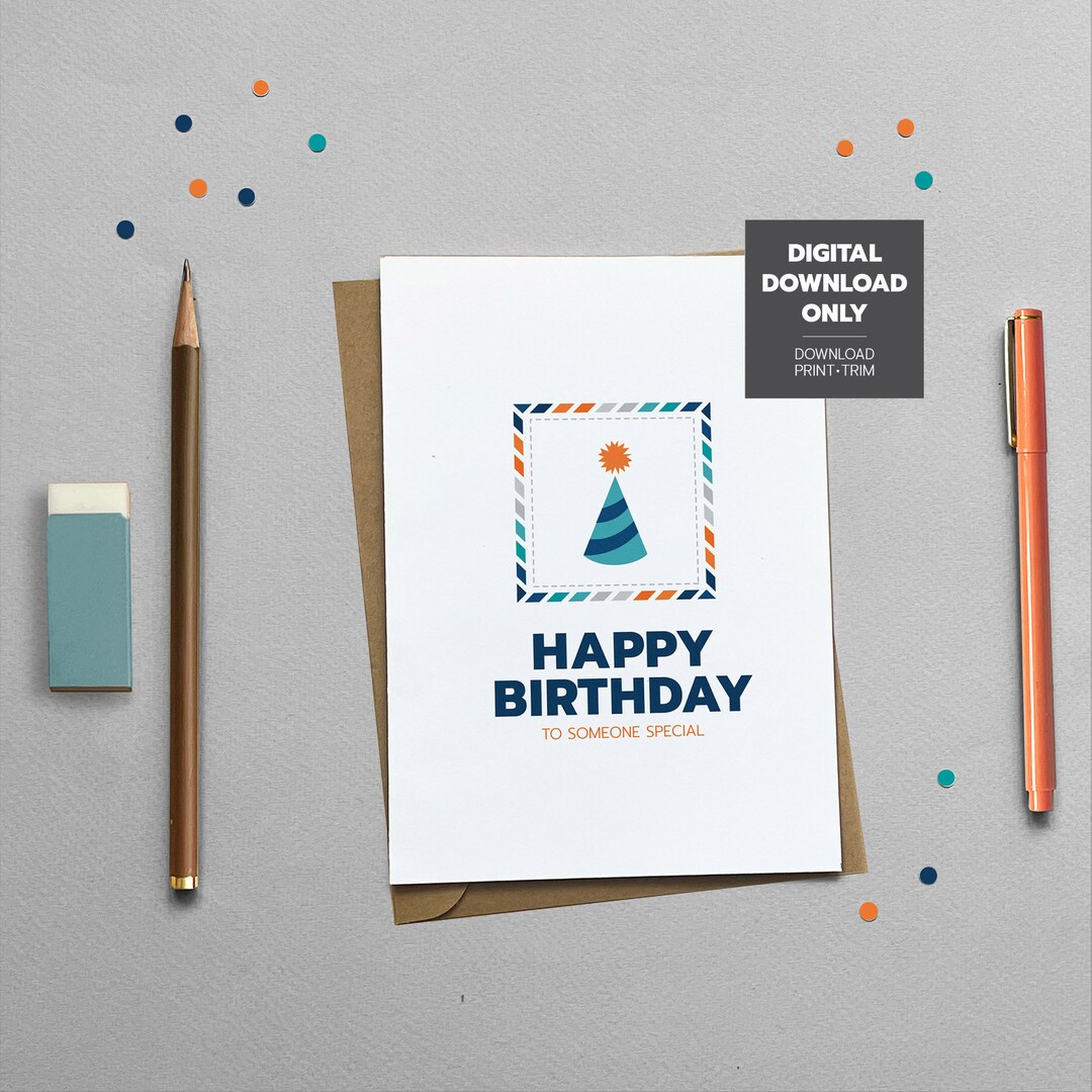 Printable Birthday Hat Card Happy Birthday Card Birthday - Etsy