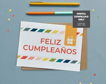Feliz Cumpleaños Printable Card, Spanish Birthday Printable Card ...