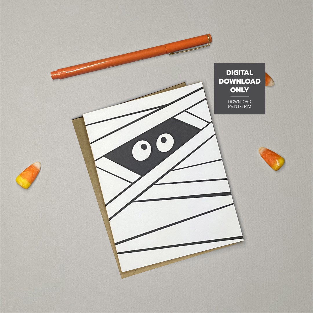 Printable Halloween Card, Mummy Halloween Card, Happy Halloween Card ...
