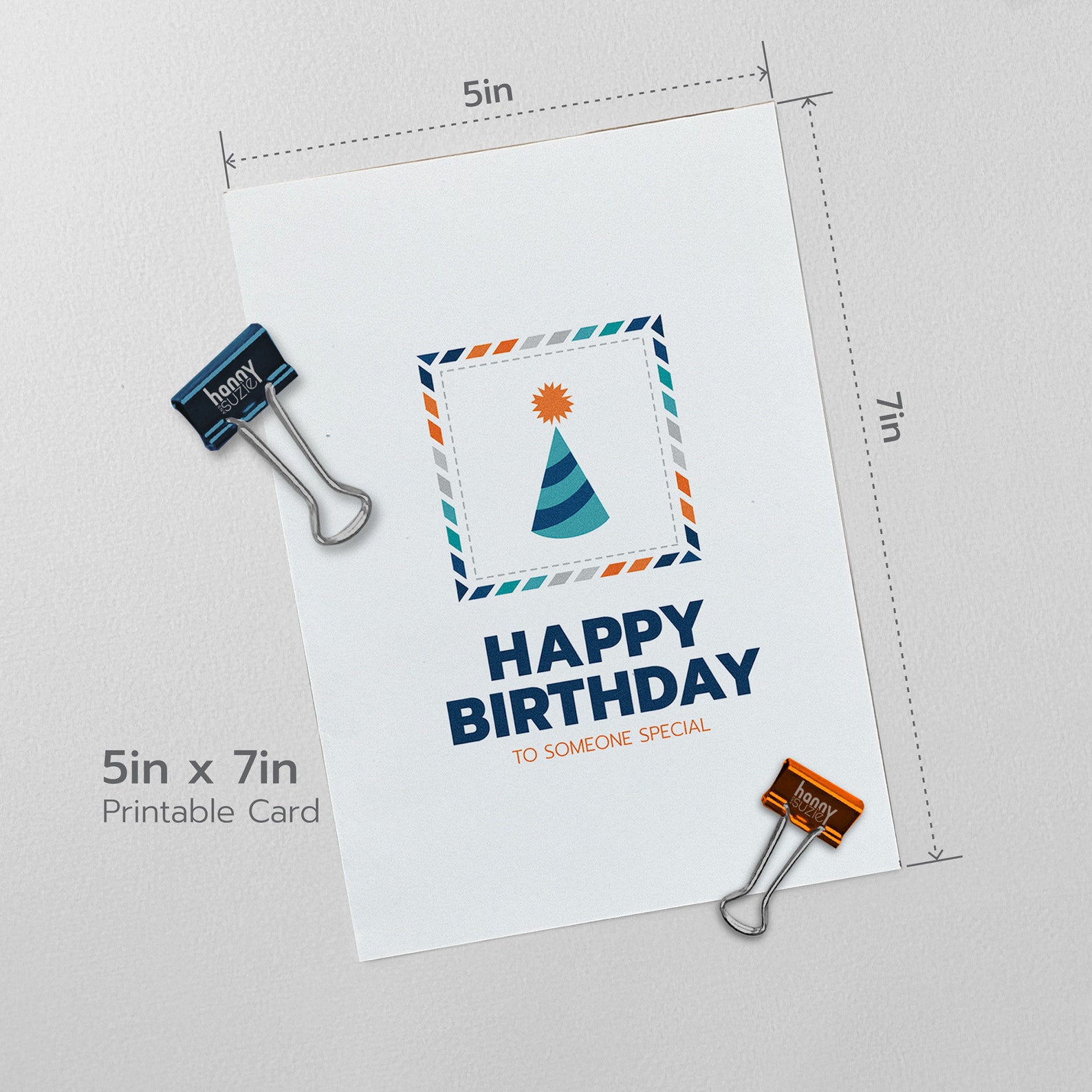 Printable Birthday Hat Card, Happy Birthday Card, Birthday Card, Blue ...