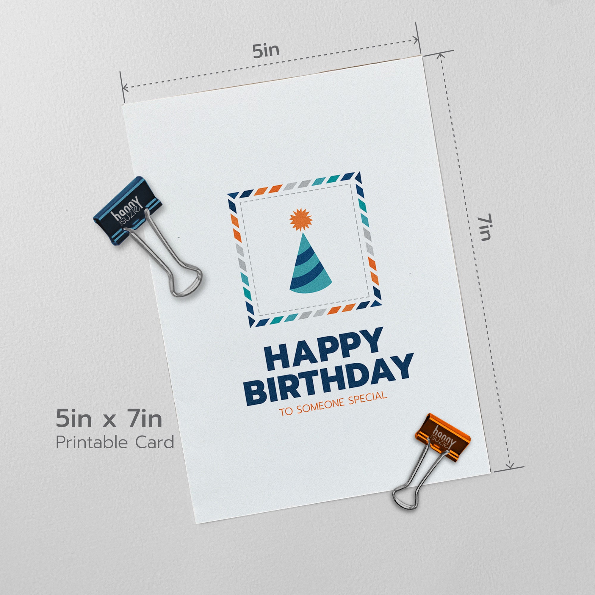 Printable Birthday Hat Card, Happy Birthday Card, Birthday Card, Blue ...