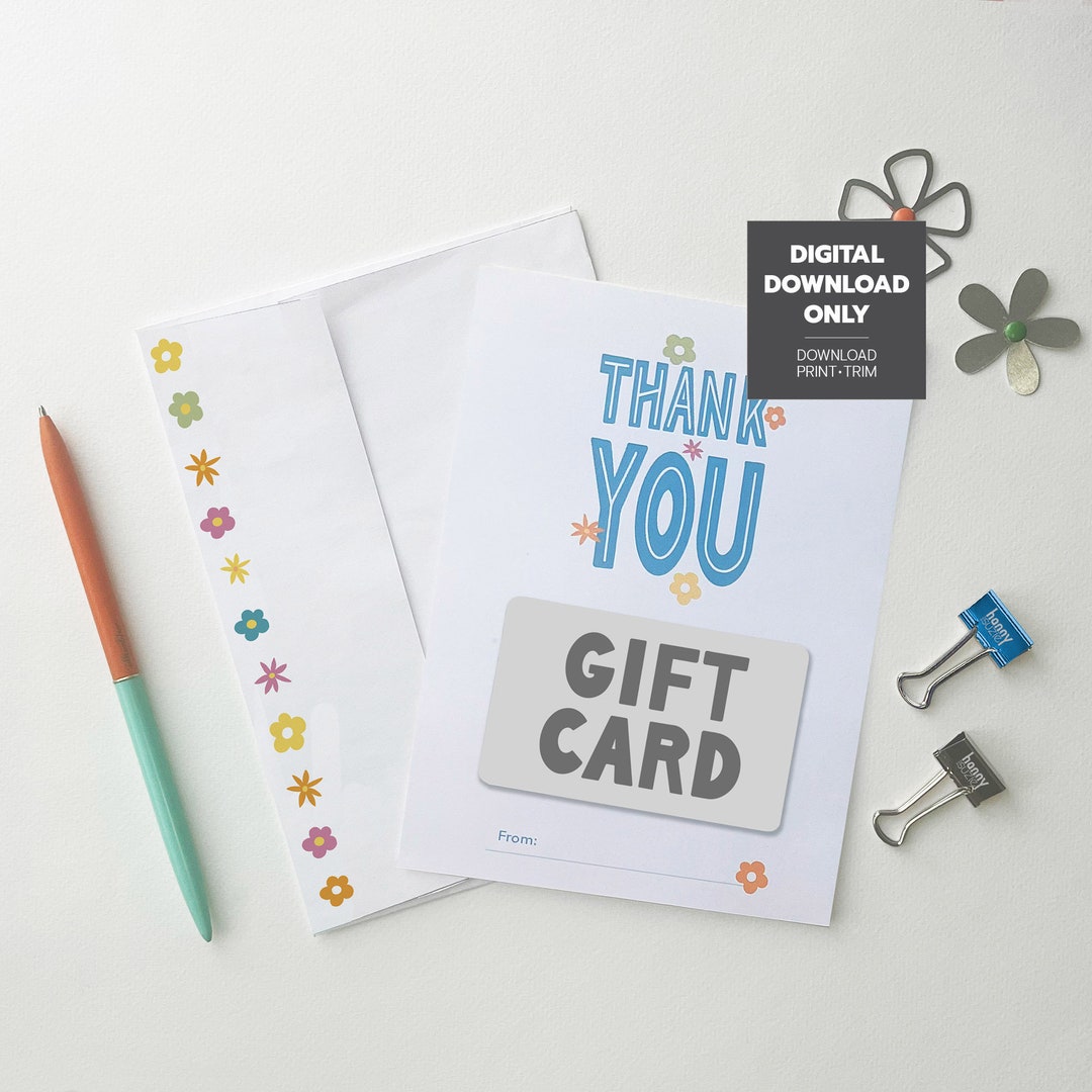 Printable Thank You Flower Gift Card Holder, Instant Download PDF, Gift ...