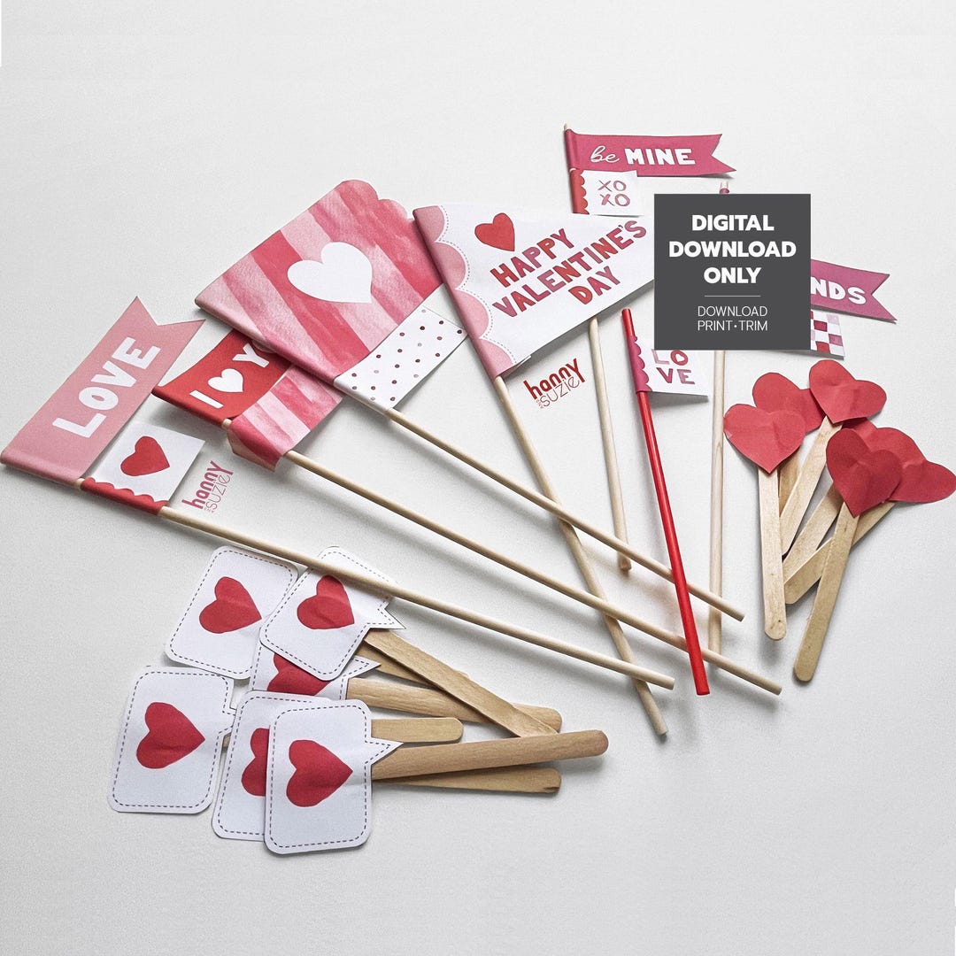 Valentine Printable Pennant Flags Bundle, Cute Valentine's Day Gift ...
