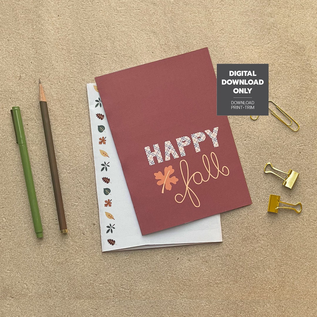 Printable Happy Fall Card Thanksgiving Greeting Card Leaf - Etsy
