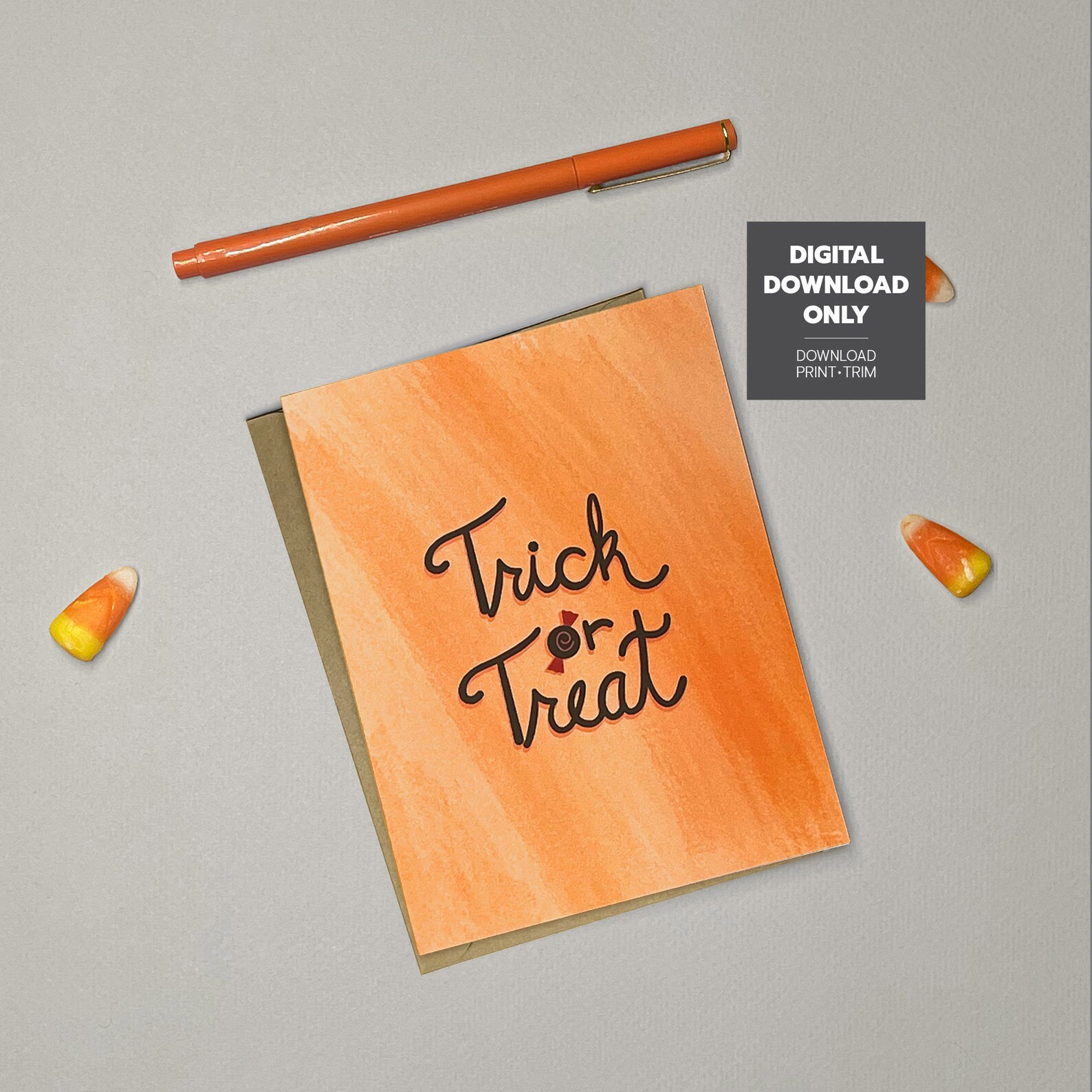 Printable Halloween Card, Trick or Treat Card, Happy Halloween Card ...