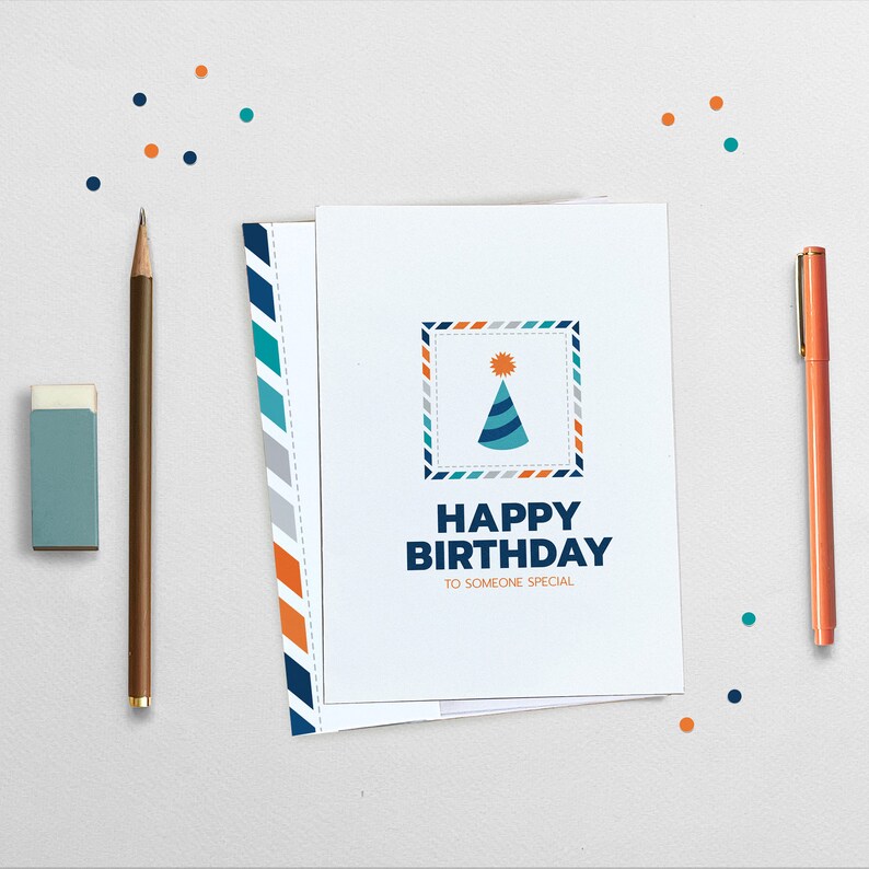 Printable Birthday Hat Card, Happy Birthday Card, Birthday Card, Blue ...
