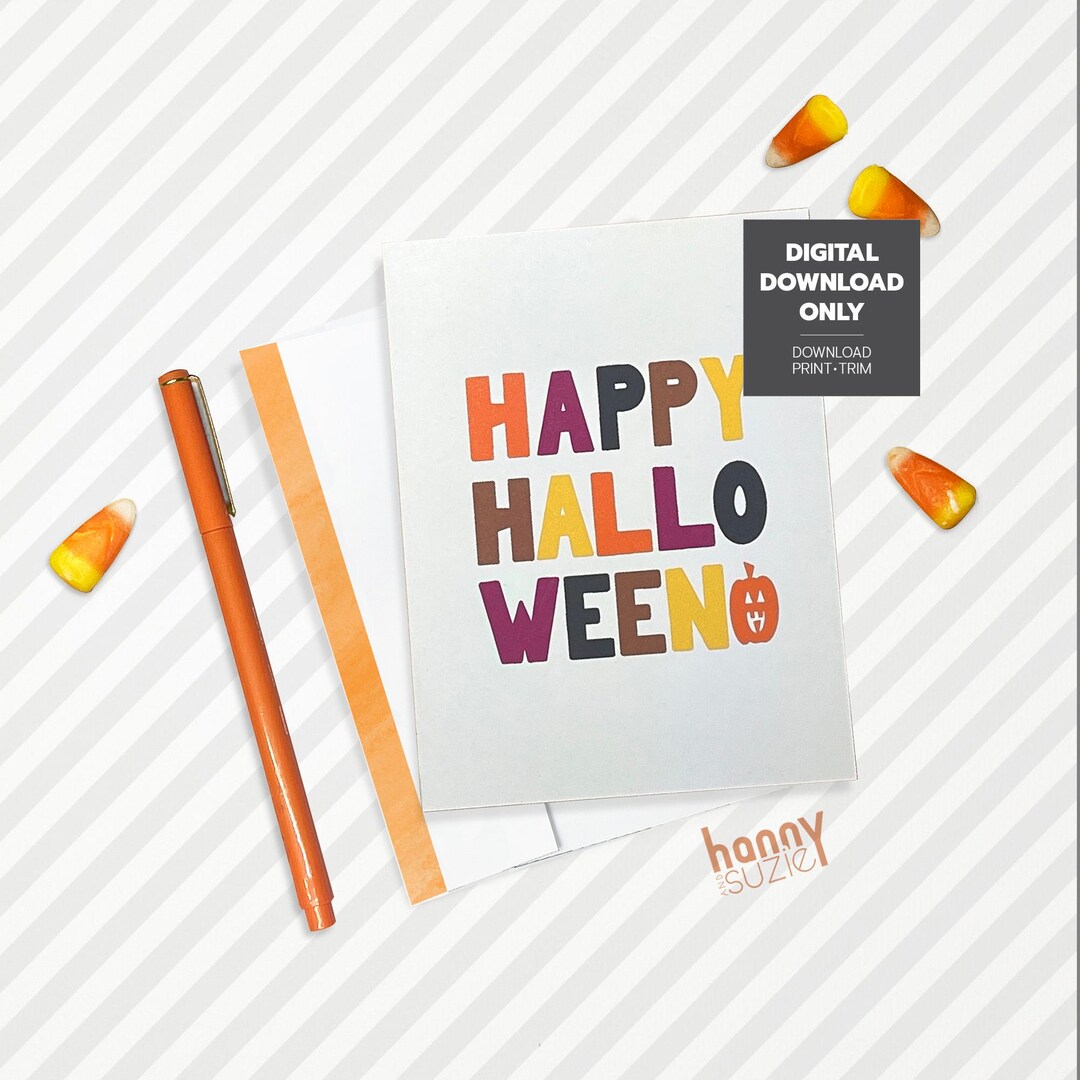 Printable Happy Halloween Card, Jack-o'-lantern, Spooky Pumpkin Card ...