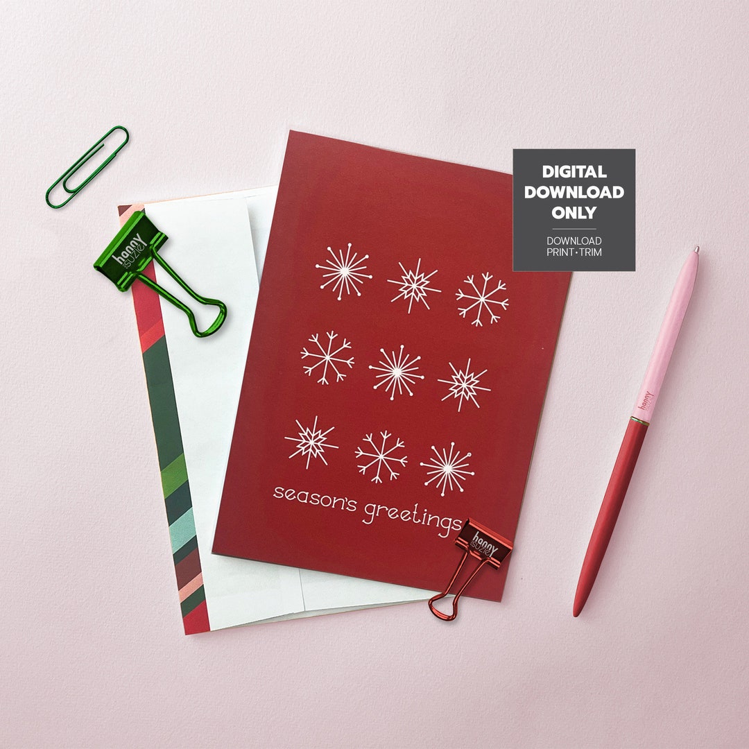 Printable Seasons Greetings Card, Christmas Printable Card, Red ...