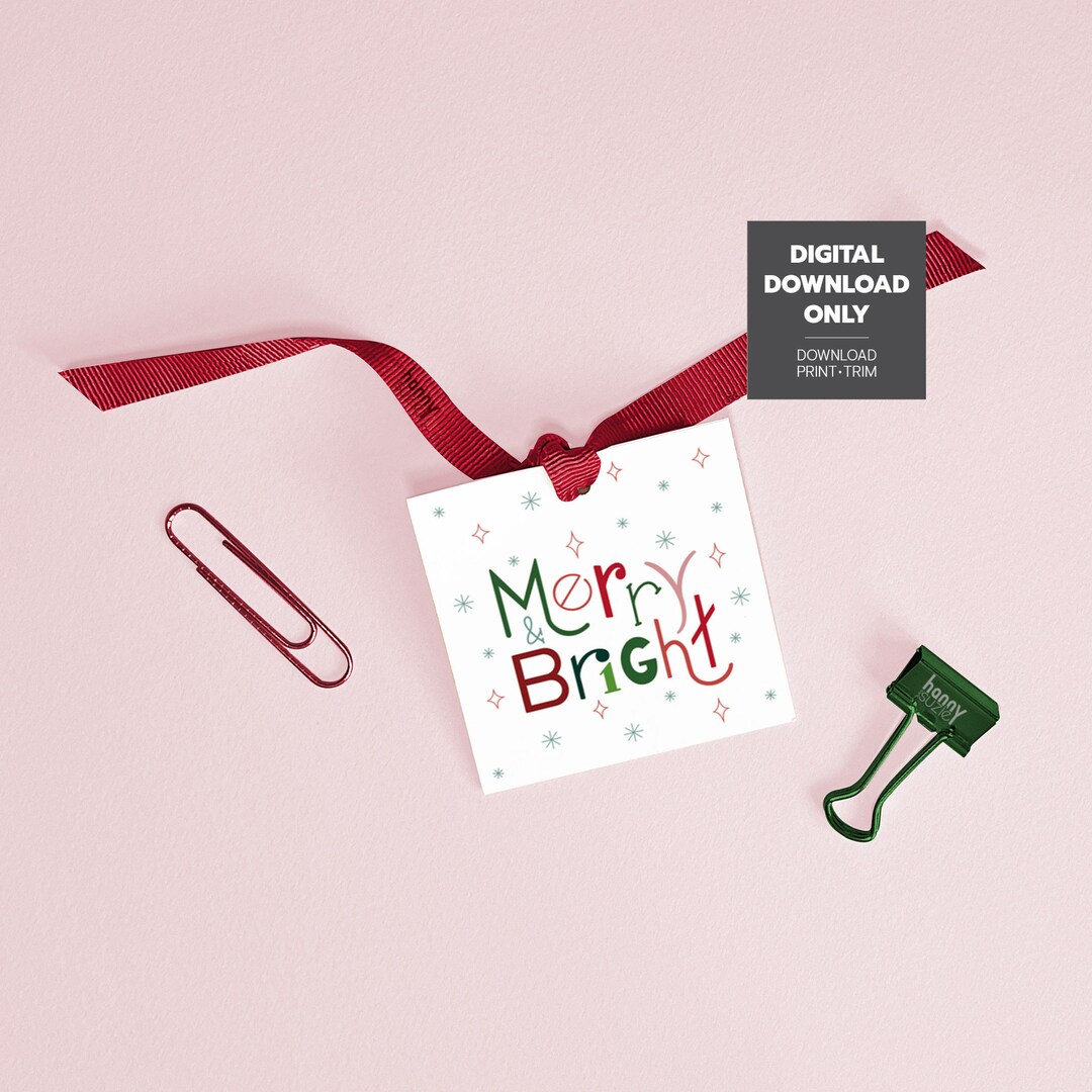 Printable Merry & Bright Tag, Christmas Printable Tag, Holiday Gift Tag ...