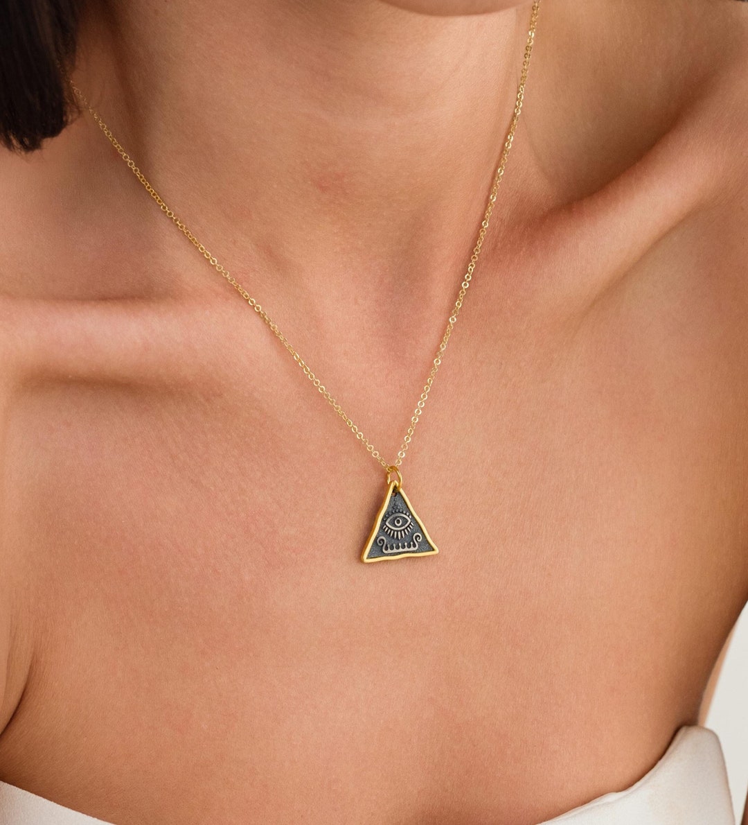 14 K Gold Handmade Triangle Antique Evil Eye Necklace , Protection ...