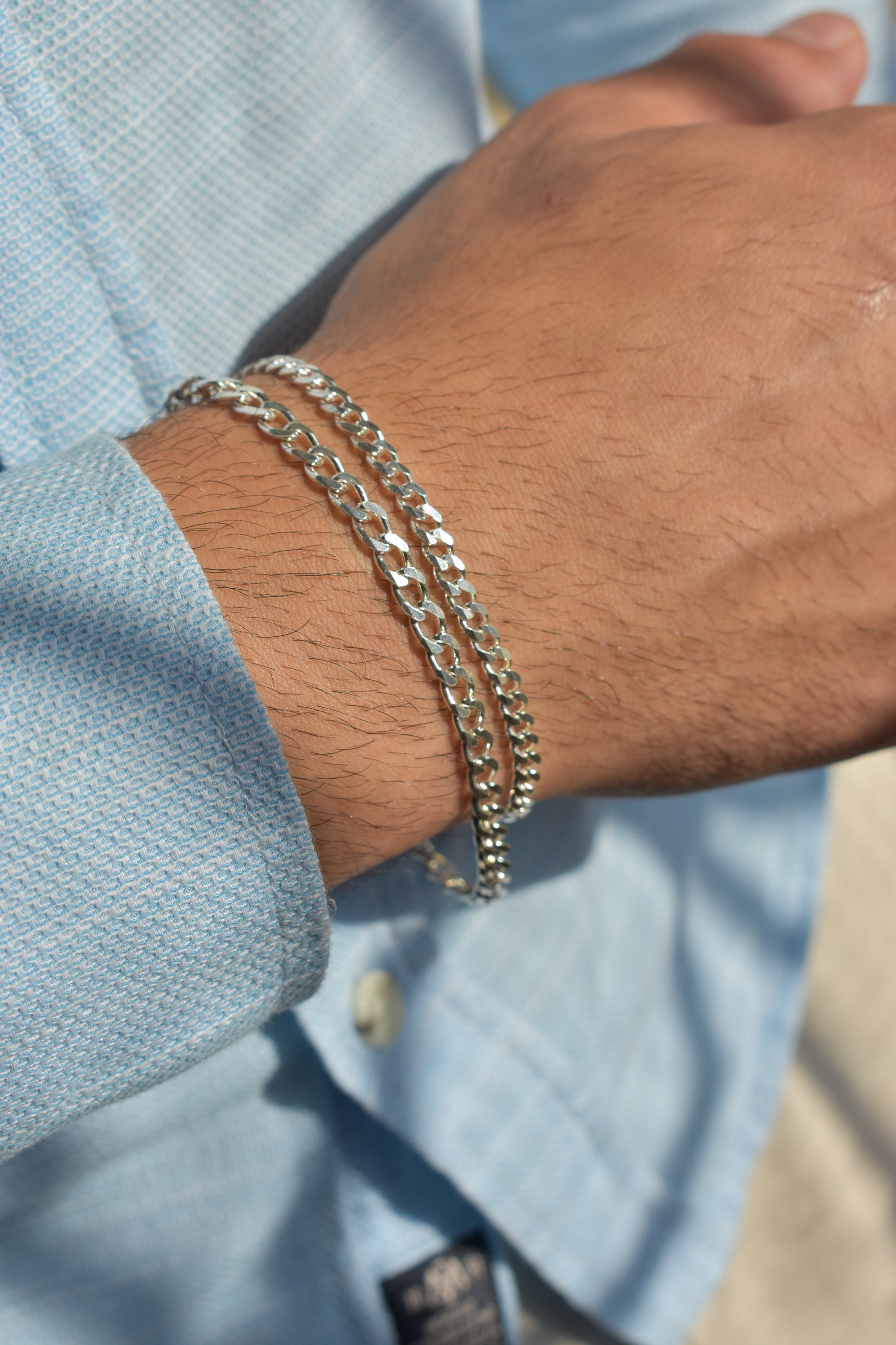 Sterling Silver 925 Curb Link Bracele Cuban Link Silver Bracelet Chain ...