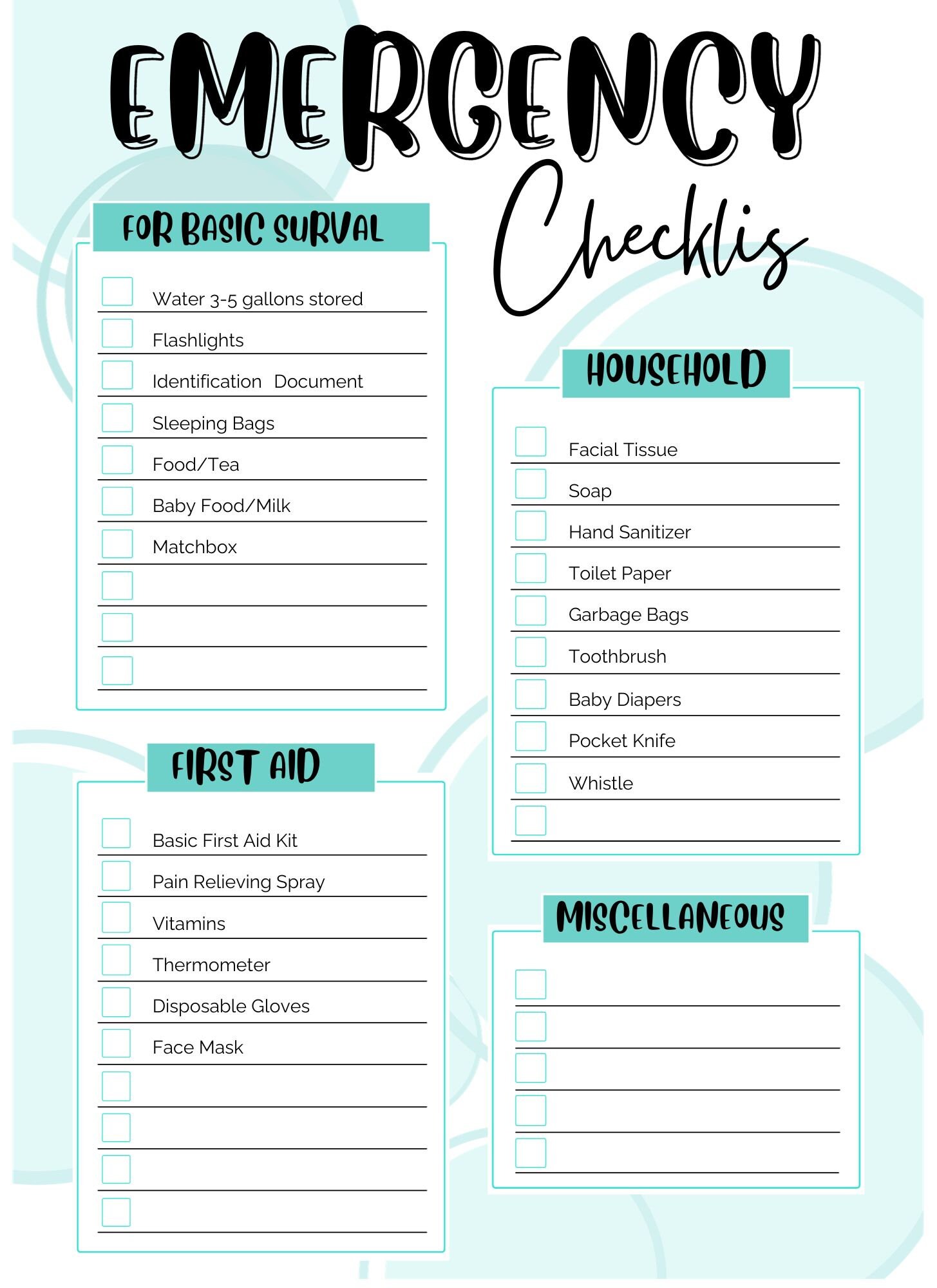 Emergency Checklist, Emergency Printable Download, Be Ready, Pink ...