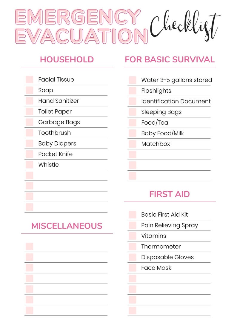Emergency Checklist, Emergency Printable Download, Be Ready, Pink, Orange, Teal - Etsy
