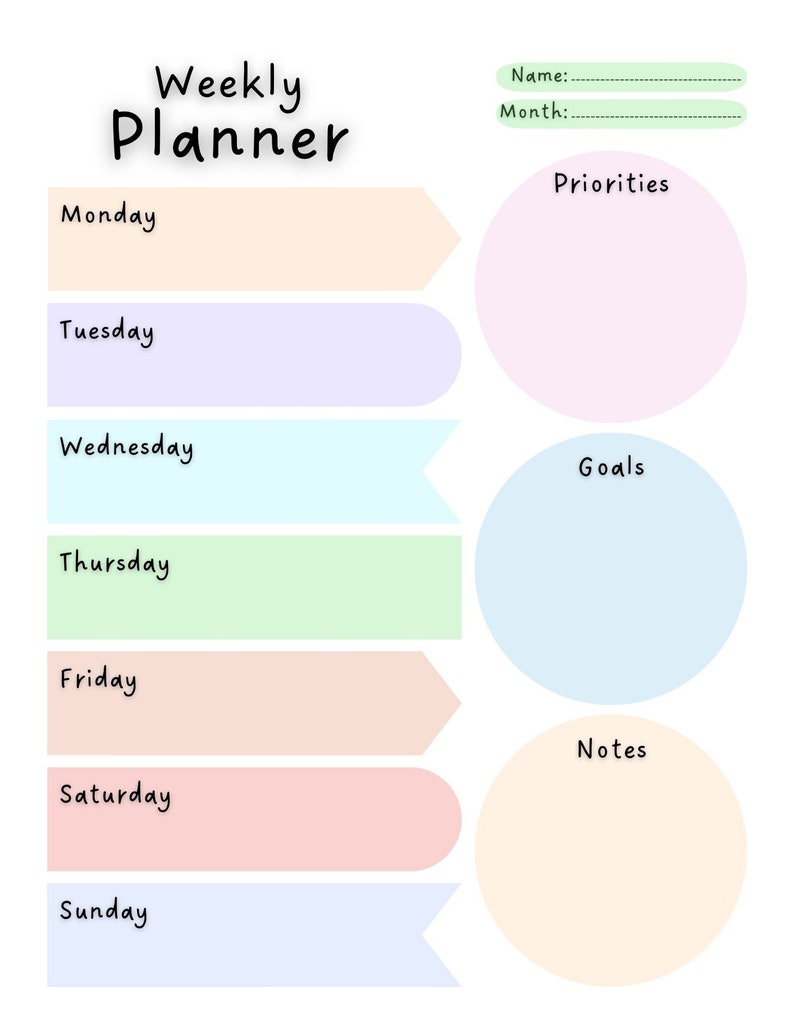 Digital Weekly Planner, Printable Planner, Letter, Digital Download ...